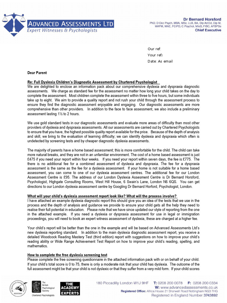 Comprehensive Dyslexia Assessment Info | PDF | Reading Comprehension ...