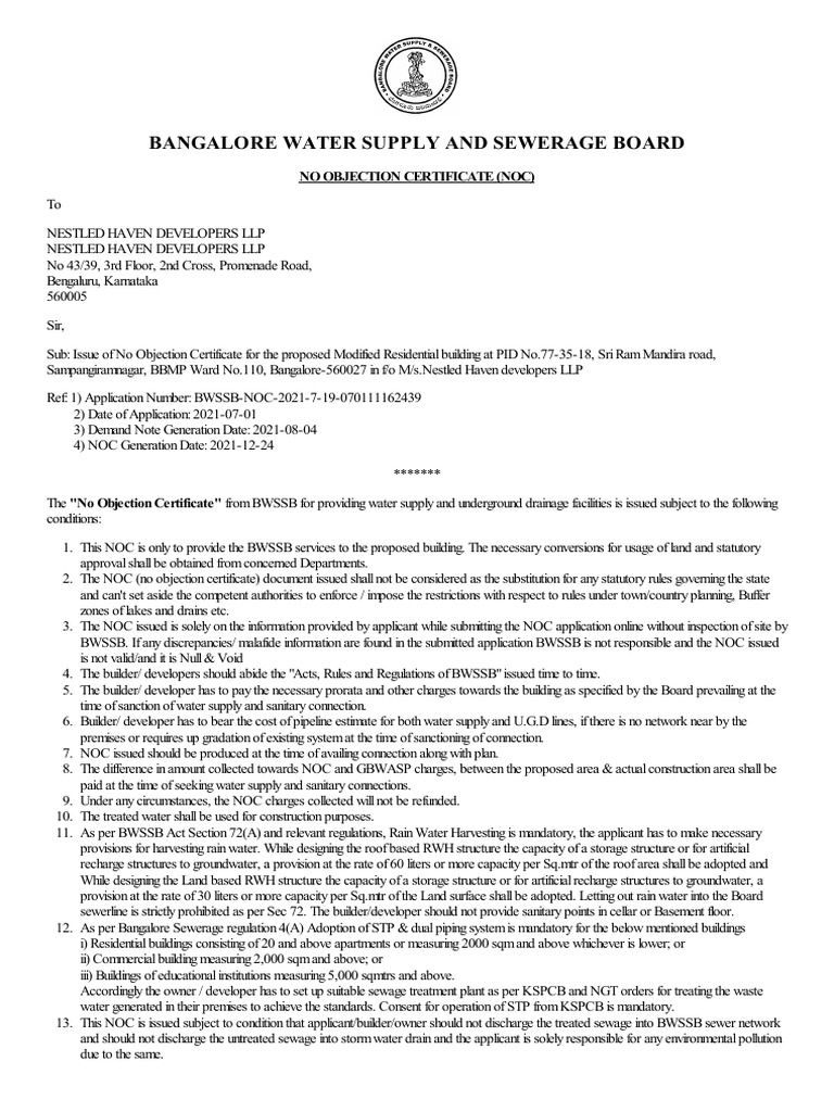 27 s Bwssb Noc 241221 | PDF | Storm Drain | Stormwater