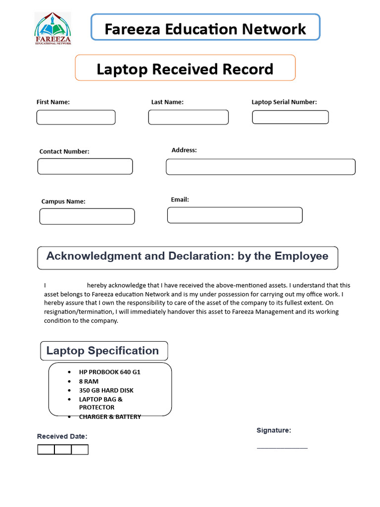 Laptops Received Form | PDF