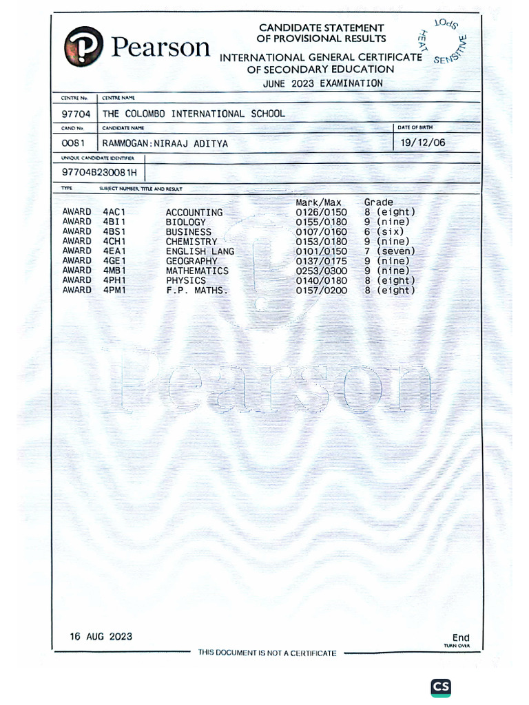 Edexcel Igcse Results Sheet | PDF