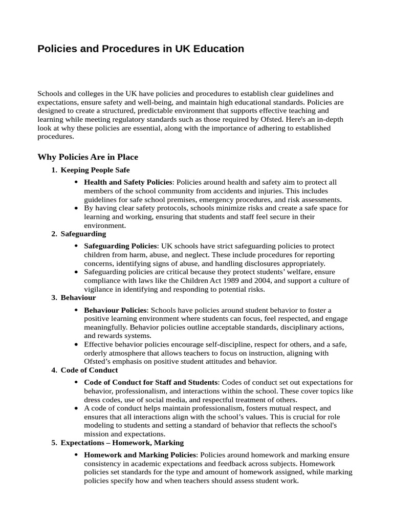 Policies and Procedures in UK Education | PDF | Policy | Safety