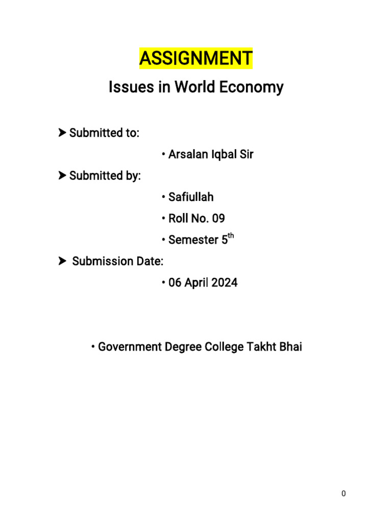 Assignment. Issues in World Economy | PDF | Globalization | Geography