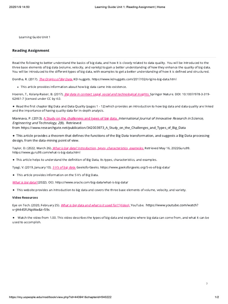 Learning Guide Unit 1 Reading Assignment Homebig Data Pdf Big