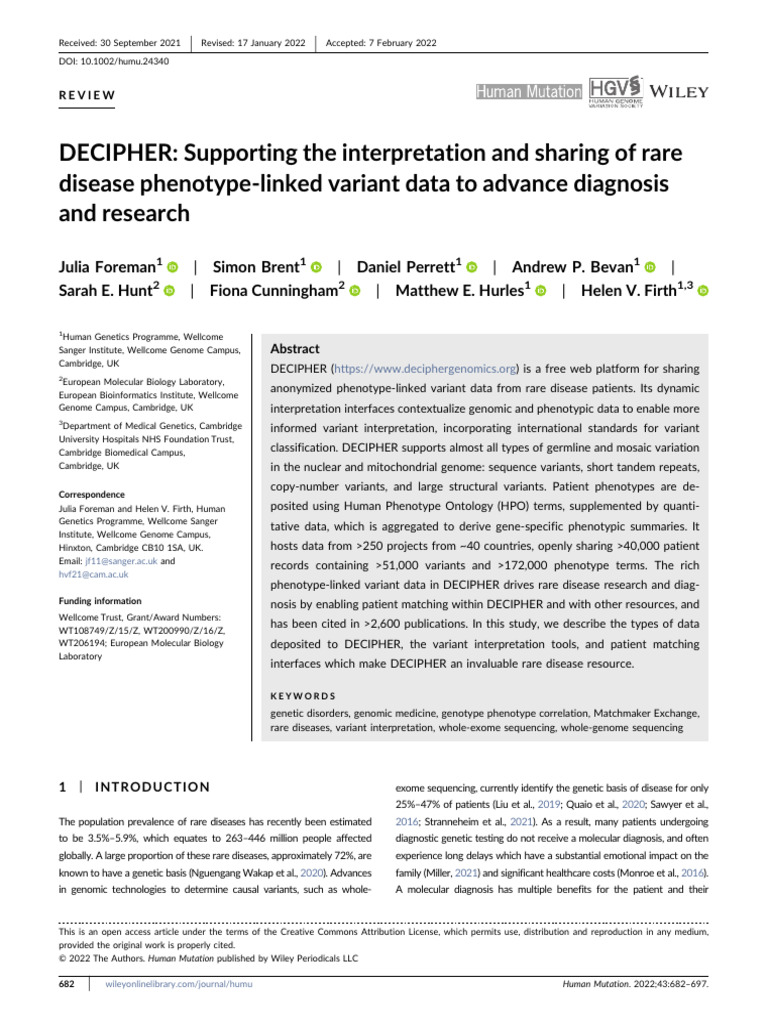 DECIPHER Supporting The Interpretation and Sharing of Rare | PDF | Genetics | Phenotype