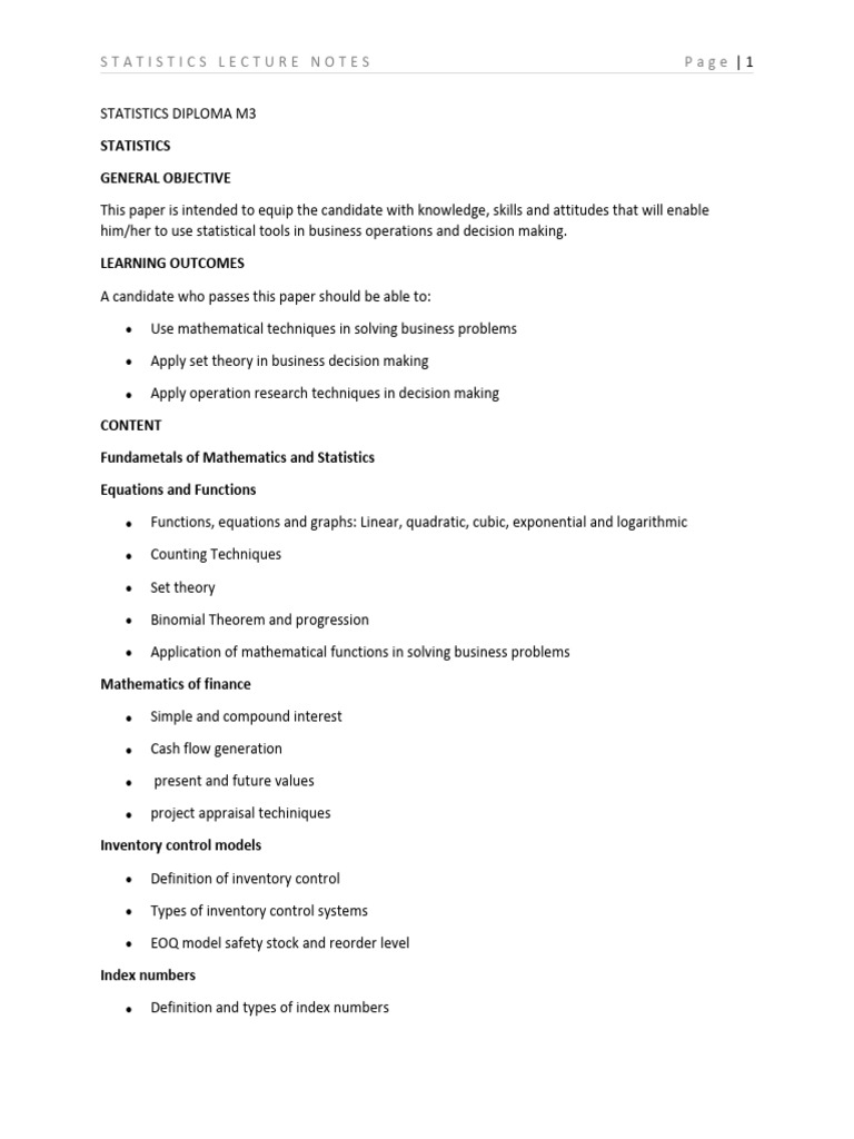 Dip Secretarial Notes | PDF | Mean | Equations