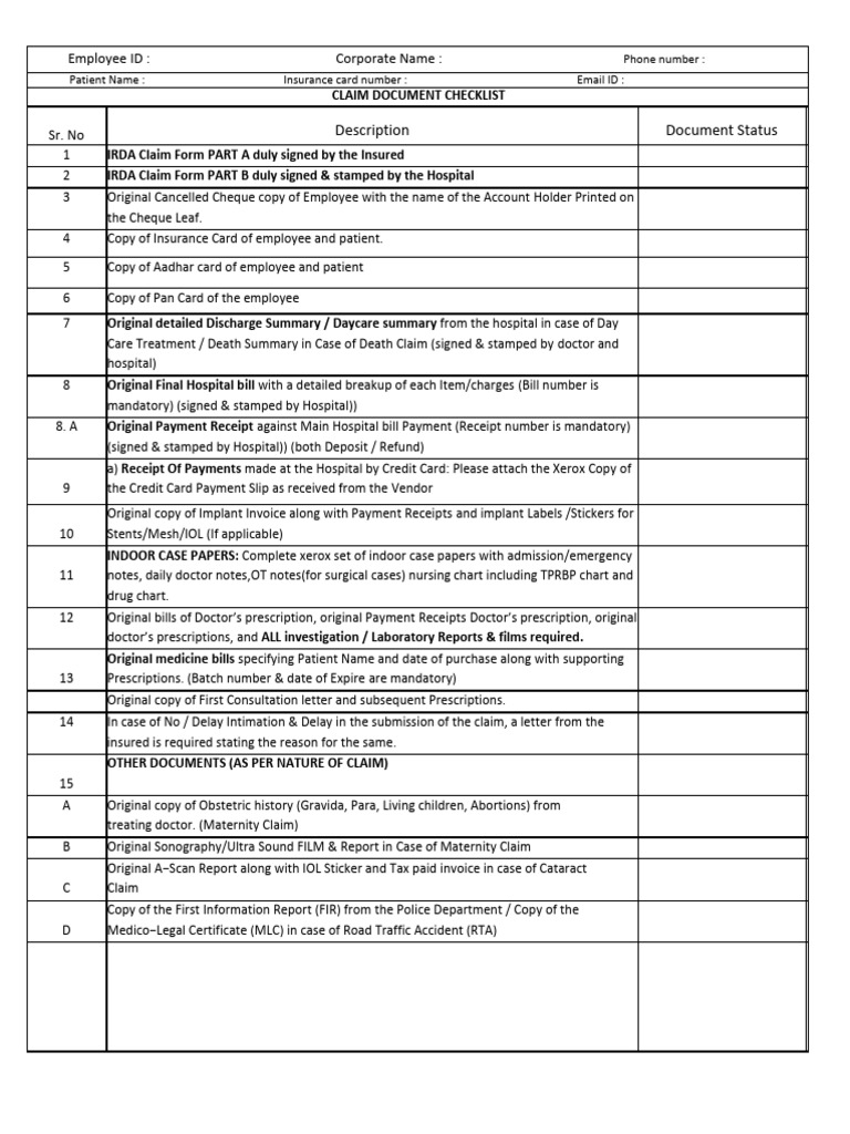 GMC CLAIM CHECKLIST (2) | PDF | Receipt | Prescription Drugs