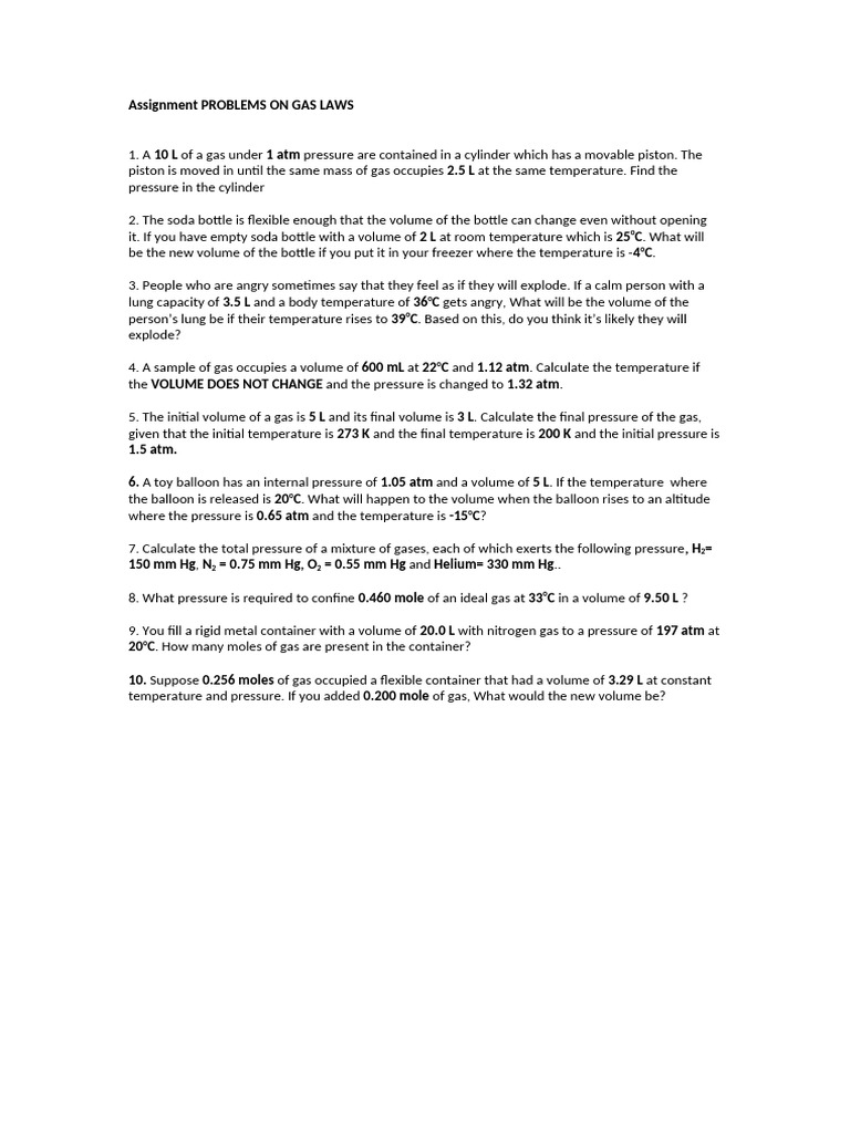 Assignment-Gas-Laws | PDF