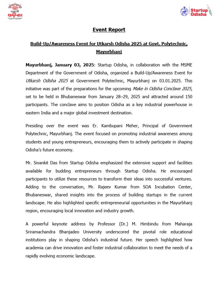 Event Report - Govt. Polytechnic Mayurbhanj On 03.01.25 | PDF ...