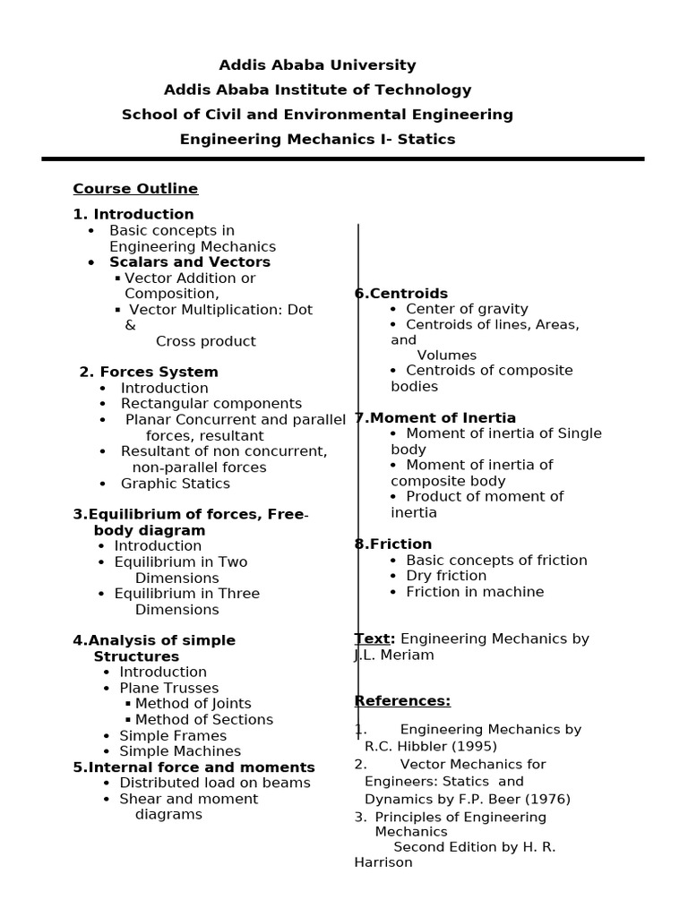 Statics Course Outline | PDF