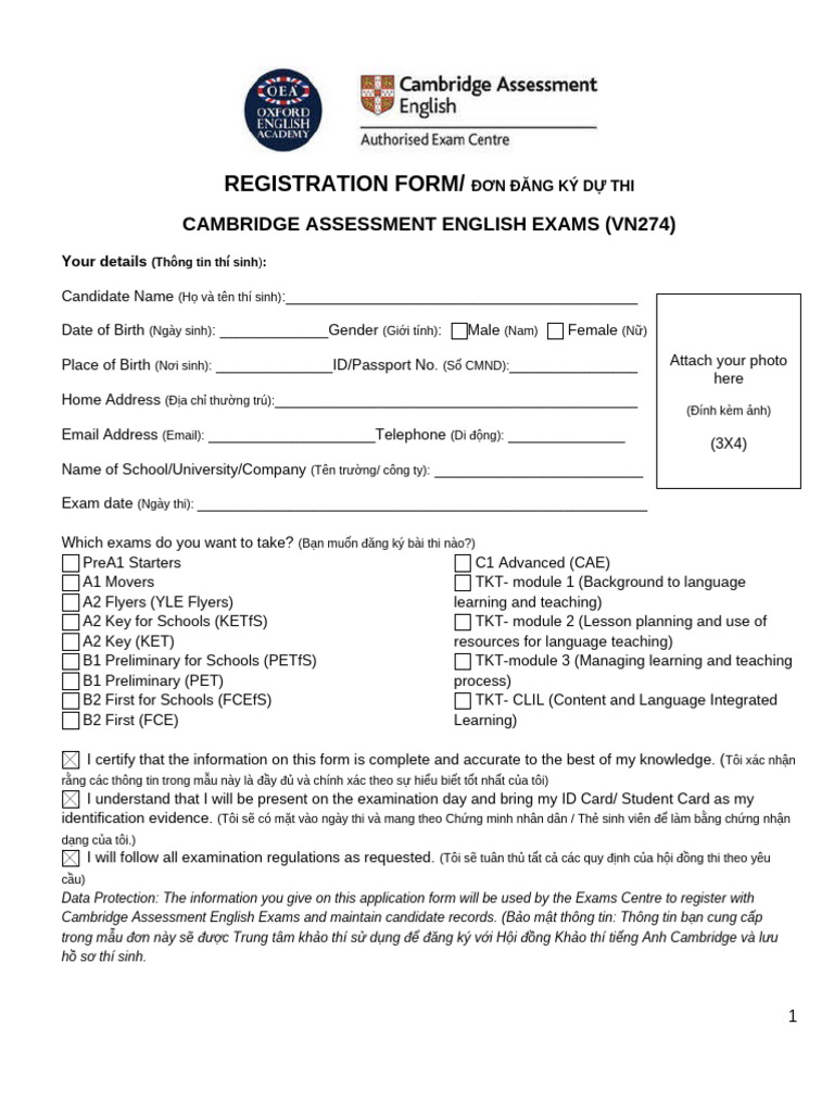 Form 1 Registration Form v20 VN | PDF