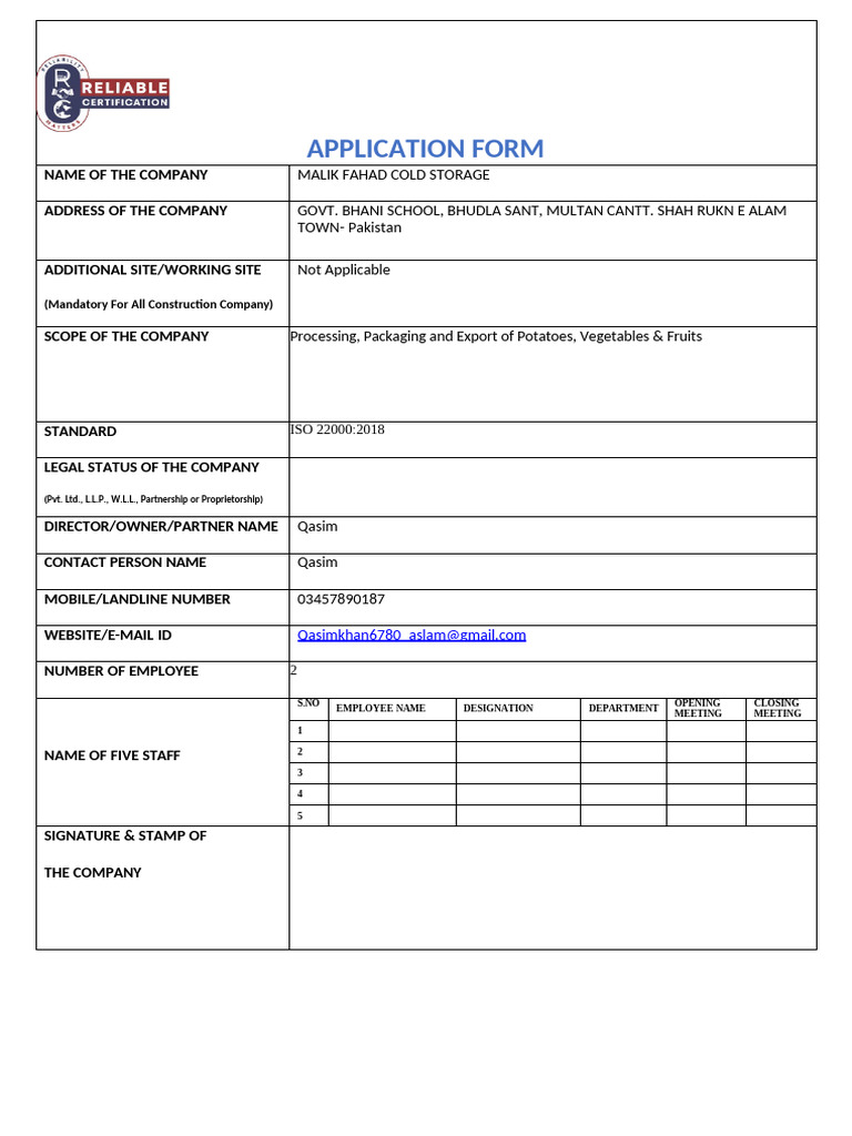 Application Form Citi Lab Americano 9001 | PDF