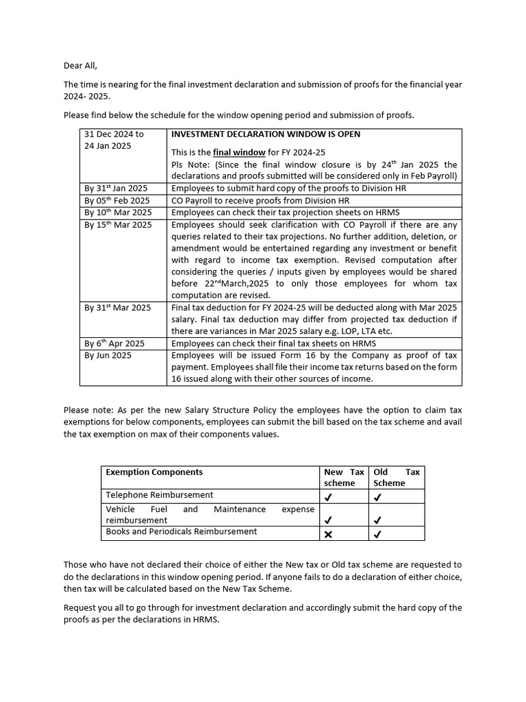 FY 2024-25 Investment Declaration Guide | PDF | Taxes | Payroll