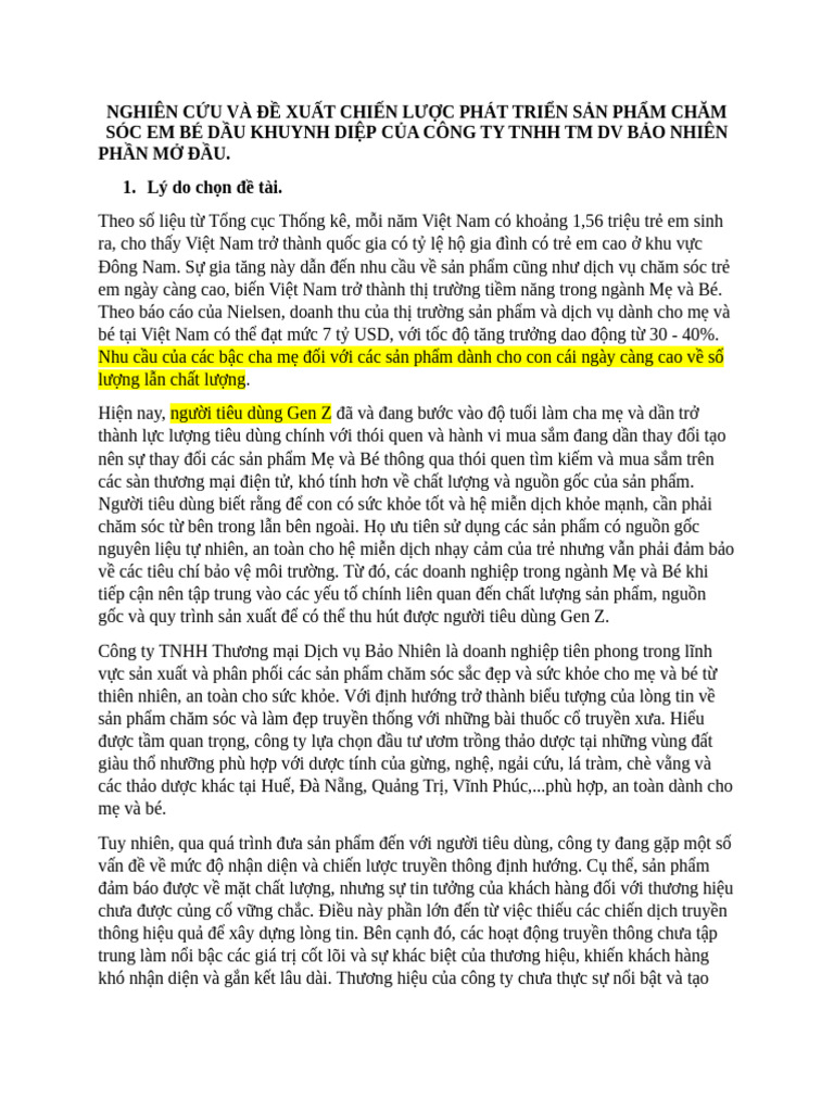 KLTN - NGHIÊN CỨU VÀ ĐỀ XUẤT CHIẾN LƯỢC PHÁT TRIỂN SẢN PHẨM CHĂM SÓC EM NAM CỦA CÔNG TY TNHH TM ...