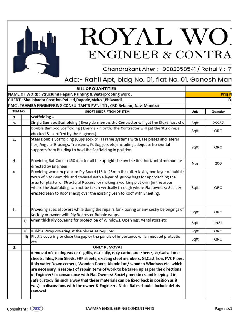 Royal Works Boq Quotation | PDF | Paint | Plaster
