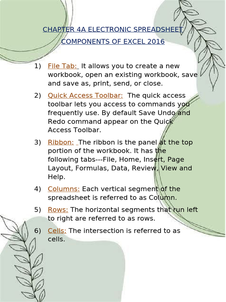 CHAPTER 4A ELECTRONIC SPREADSHEET | PDF