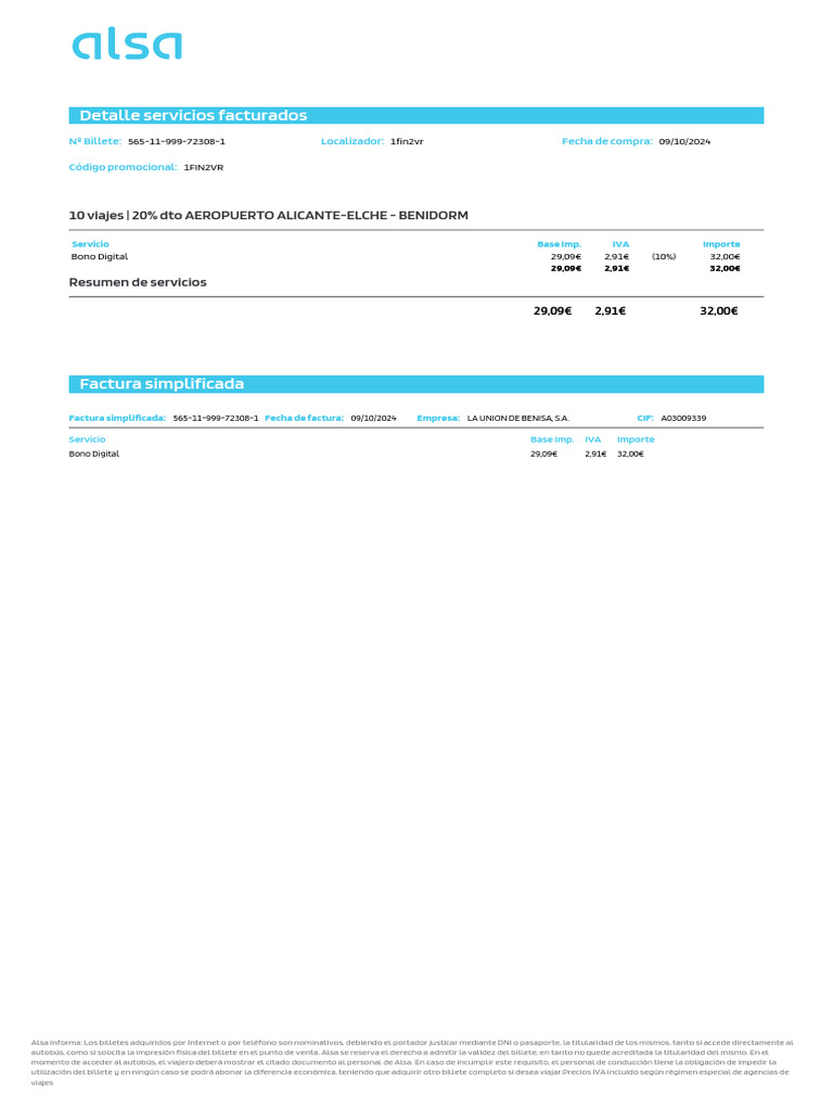 Bono Alsa Benidorm | PDF