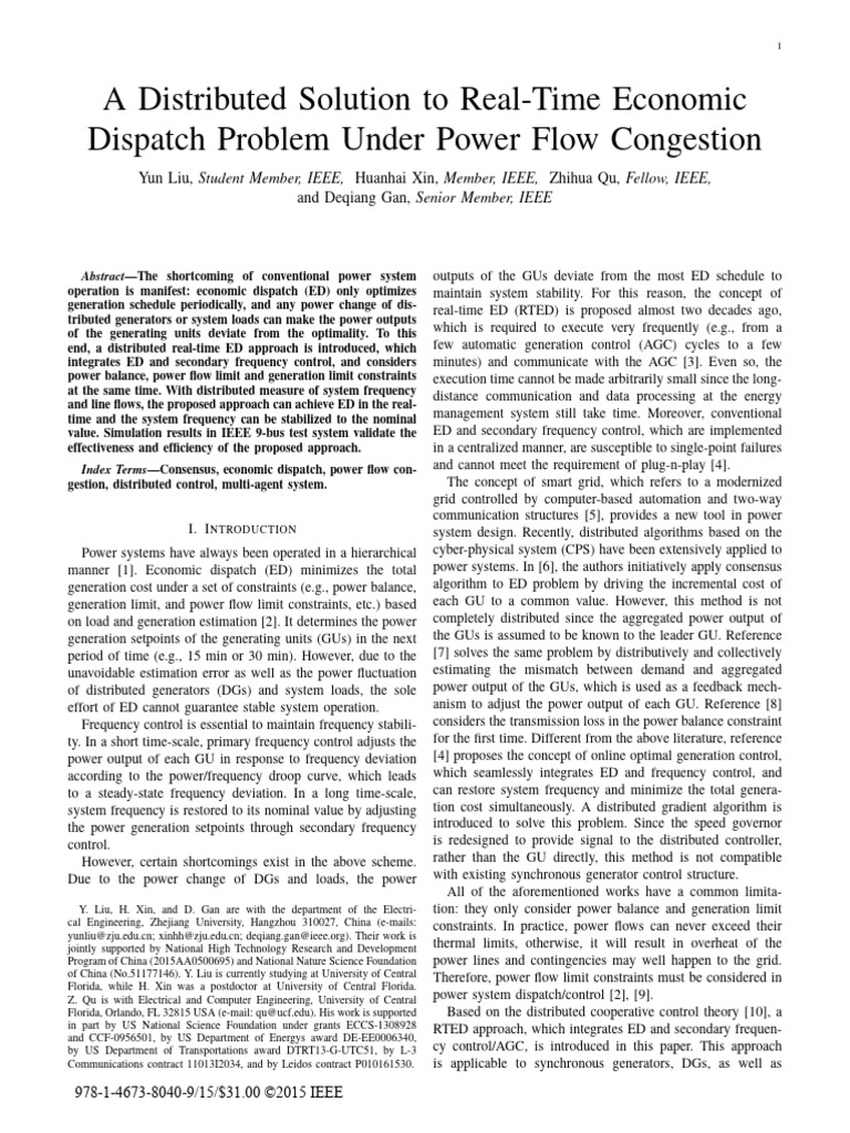 A Distributed Solution To Real-Time Economic | PDF | Electrical Grid ...