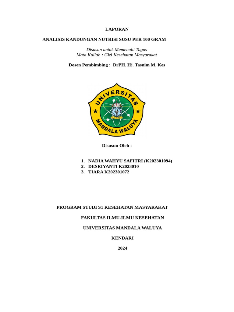 Analisis Nutrisi Susu per 100 Gram | PDF