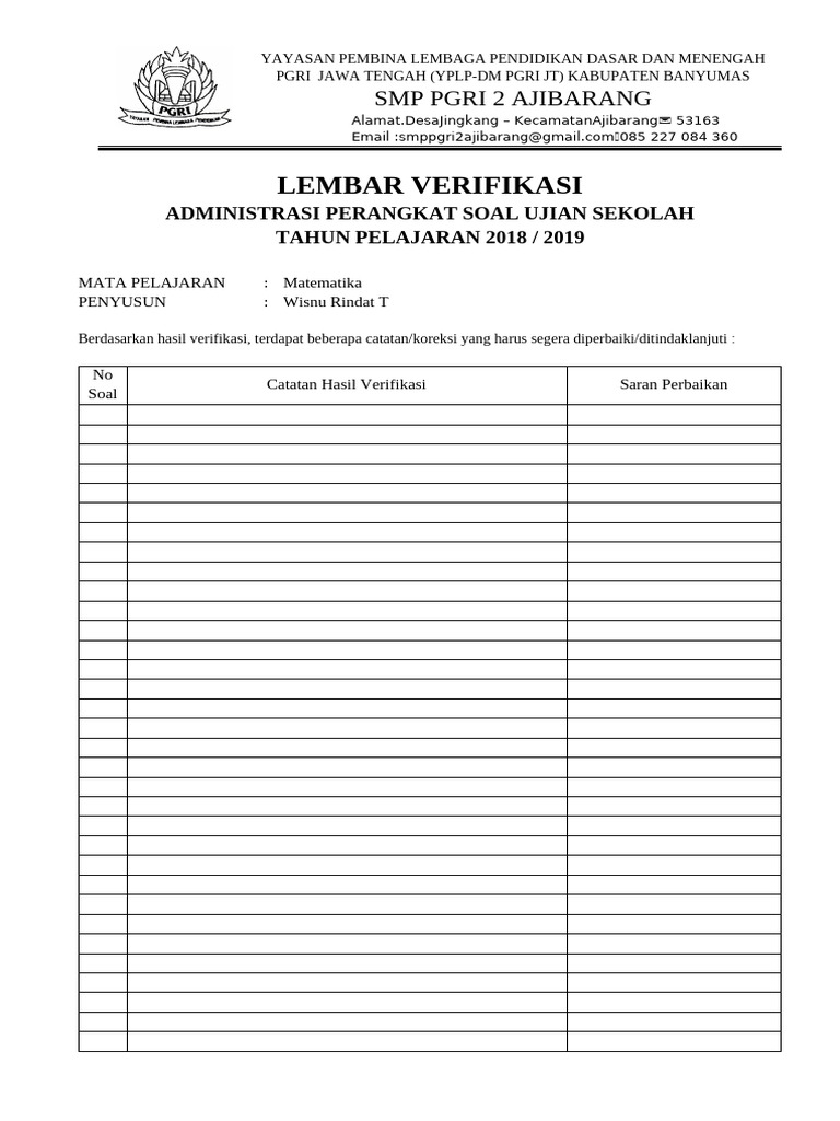 LEMBAR VERIFIKASI SOAL | PDF
