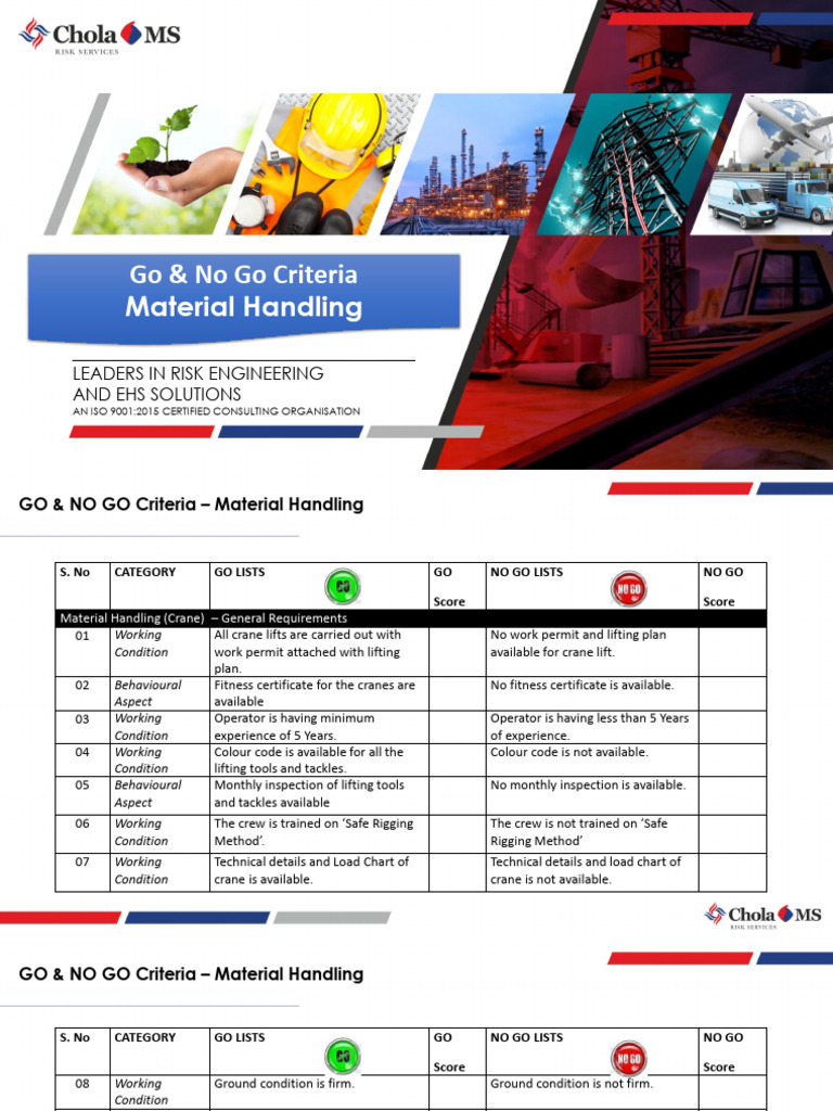 Material Handling Go/No Go Criteria Guide | PDF | Crane (Machine)