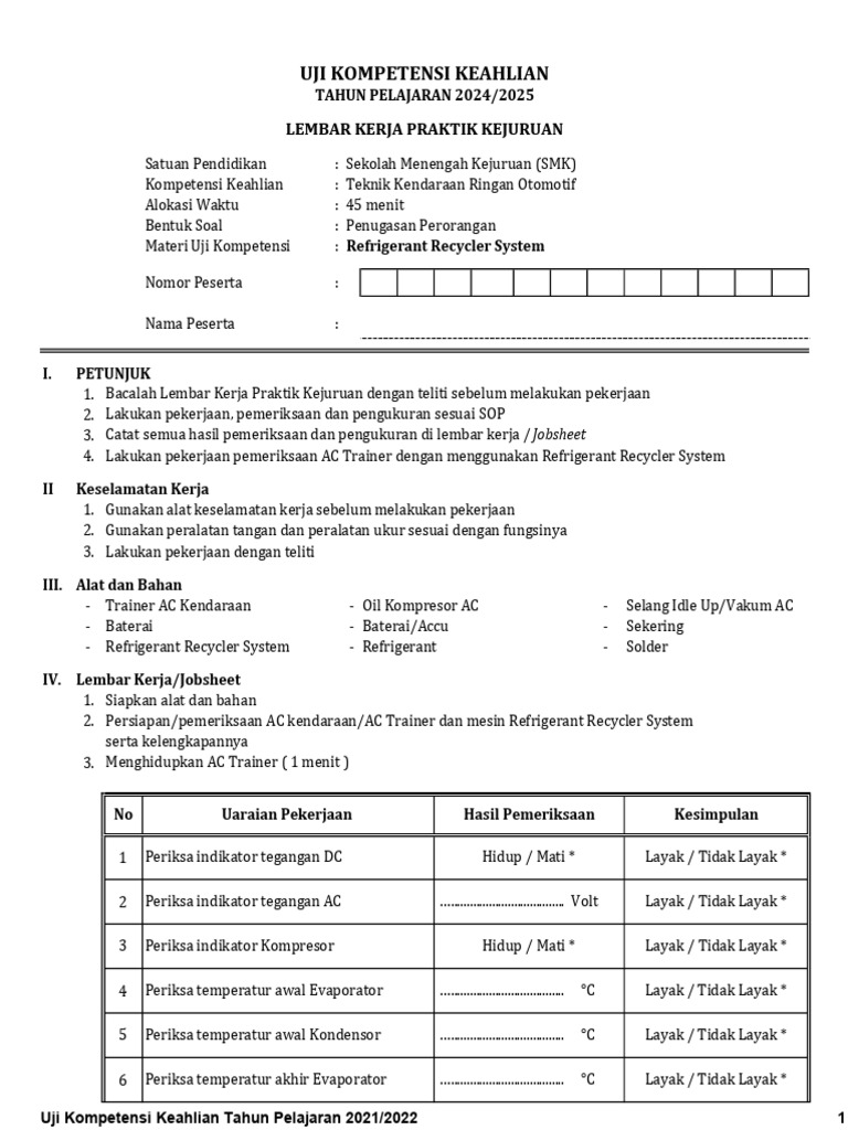 JOB SHEET UKK AC 2025 | PDF