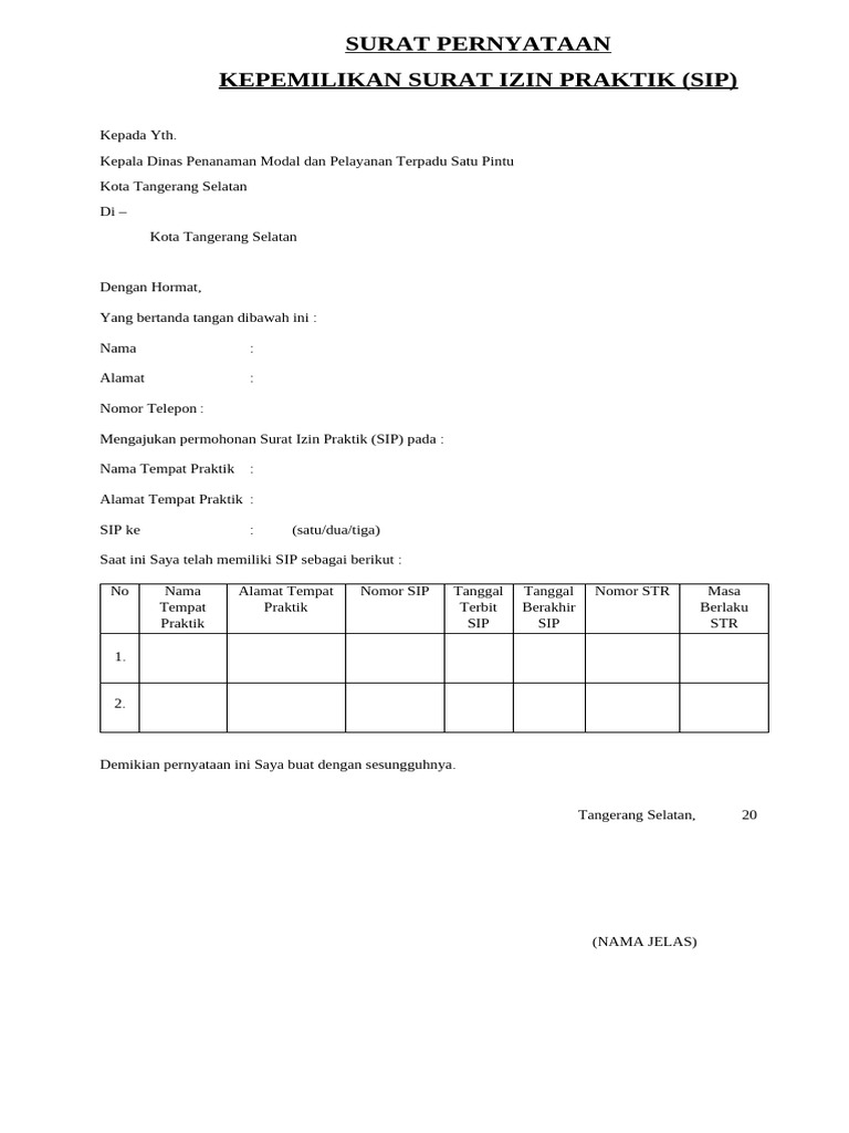 SURAT PERNYATAAN KEPEMILIKAN SIP | PDF