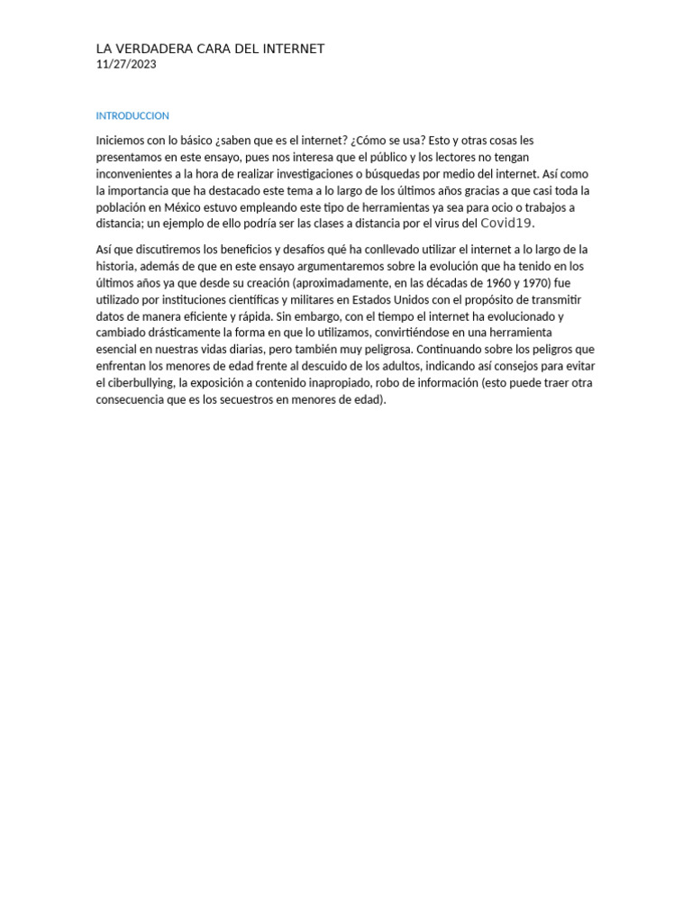 INTRODUCCION Ensayo Argumentativo Español 3b | PDF