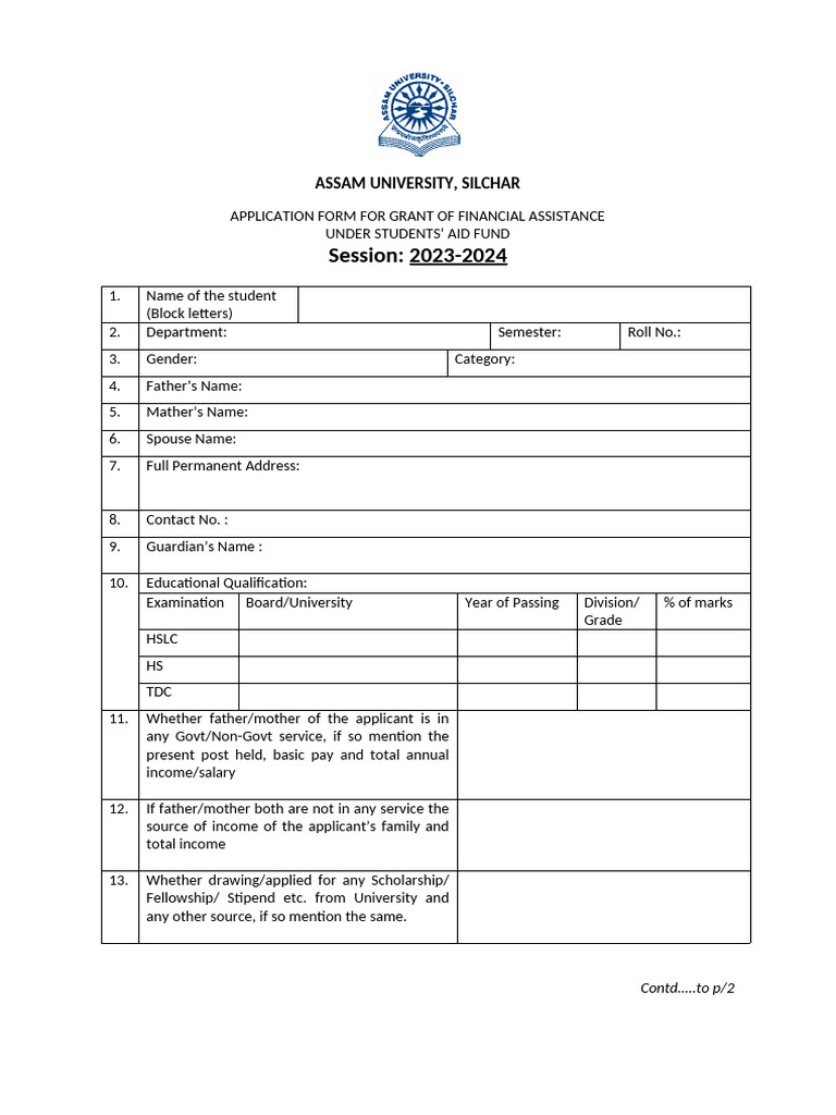 APPLICATION FORM (Student's Aid Fund) | PDF
