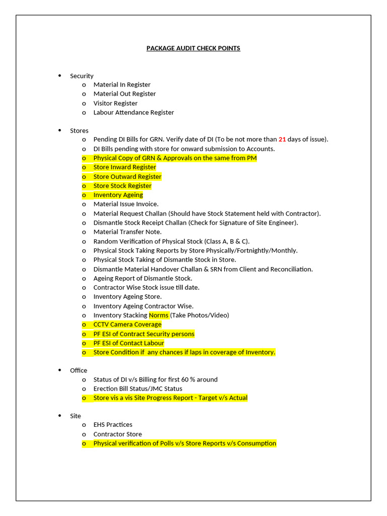 Package Audit Check Points - ! | PDF
