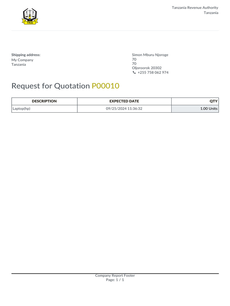 Request For Quotation - P00010 | PDF