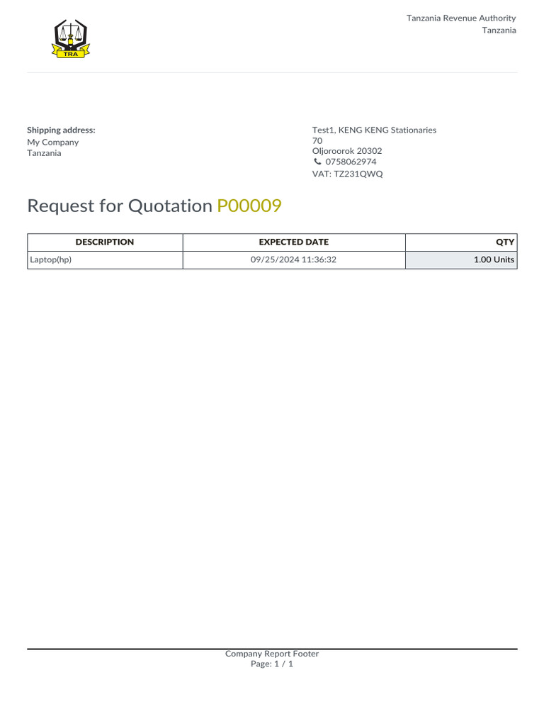 Request For Quotation - P00009 | PDF