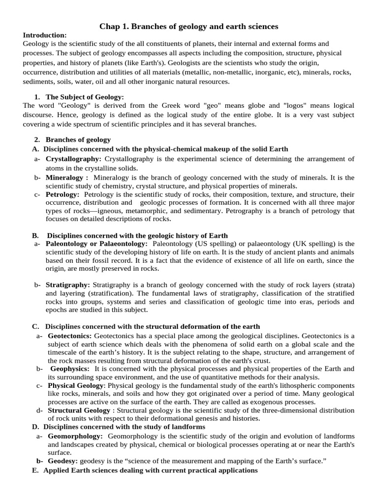 Overview of Geology Branches | PDF | Geology | Earth Sciences