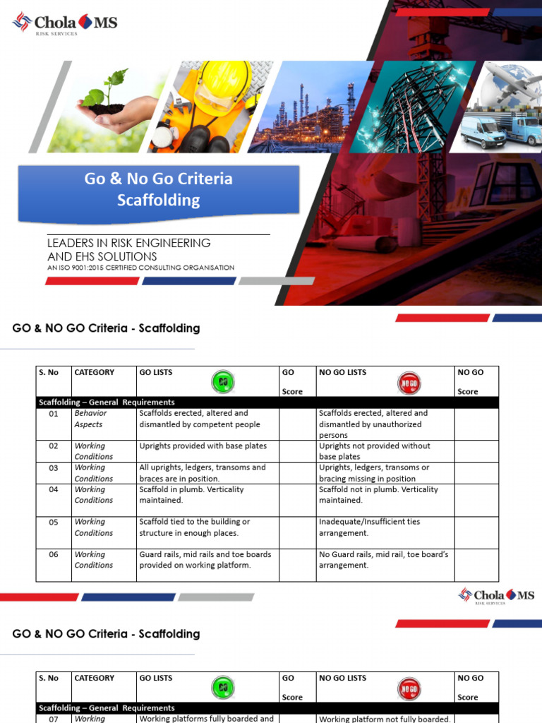 Scaffolding Go/No Go Criteria Guide | PDF | Scaffolding | Equipment