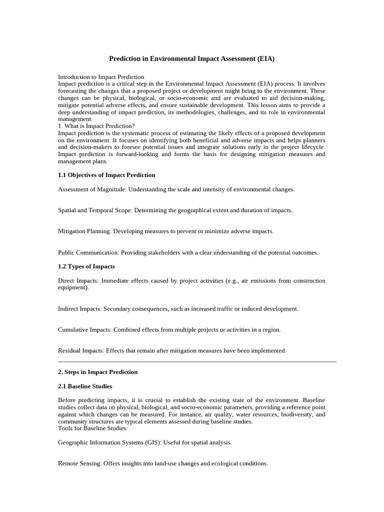 Impact Prediction in Environmental Assessments | PDF | Environmental ...