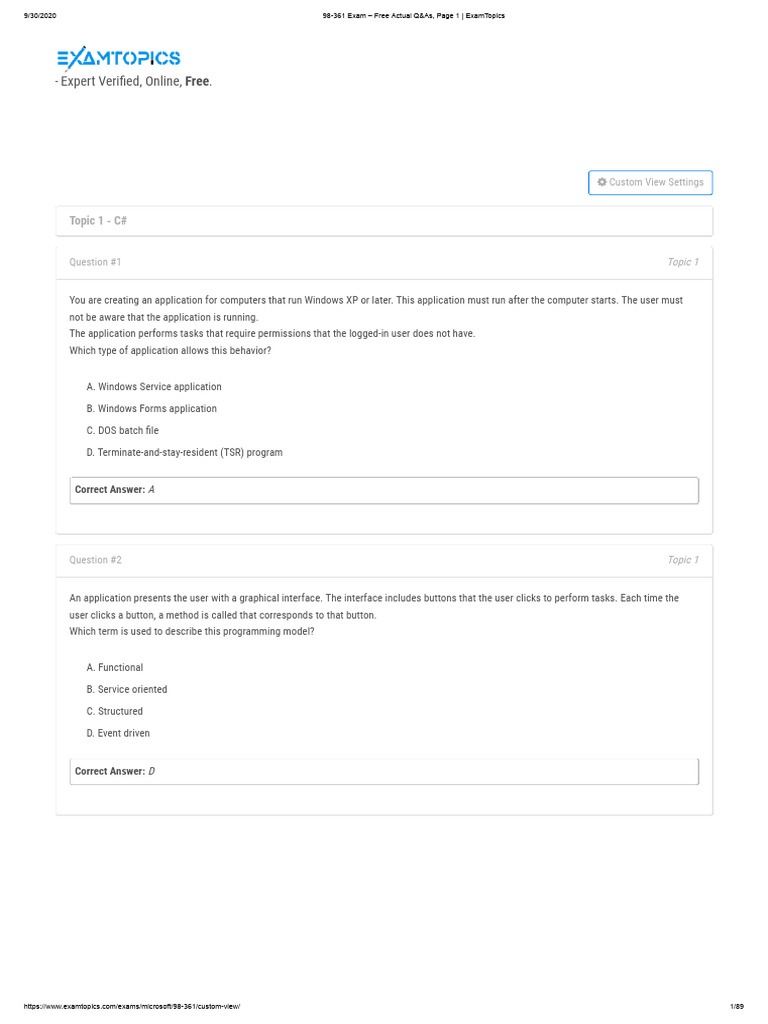 98-361 Exam – Free Actual Q&As, Page 1 _ ExamTopics | PDF | Class (Computer Programming) | World ...