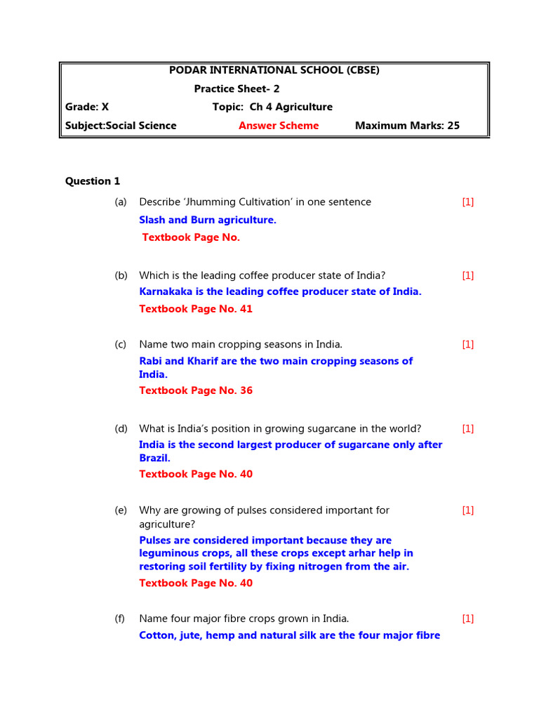 AS - CBSE - X - SS - CH 4 Agriculture - Practice Sheet - 2 | PDF | Agriculture | Sugarcane