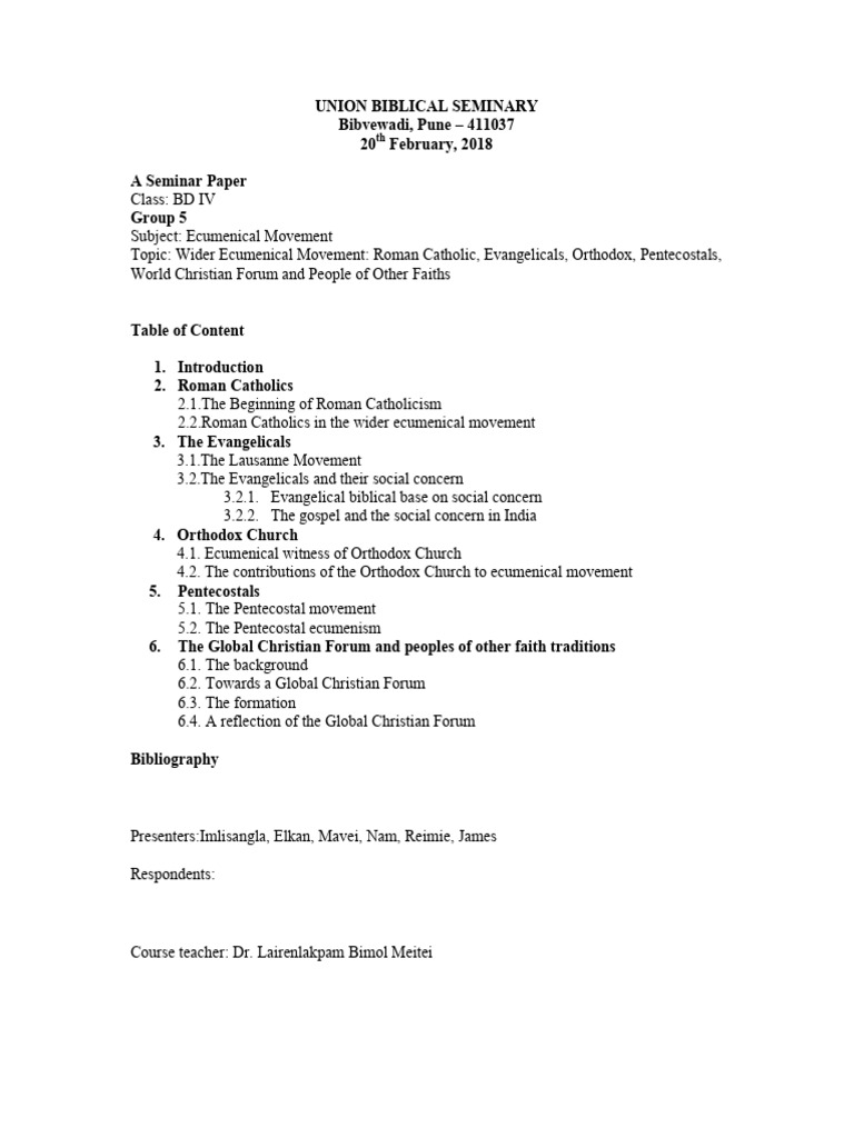 5 - Wider Ecumenical Movement | PDF | Ecumenism | Catholic Church