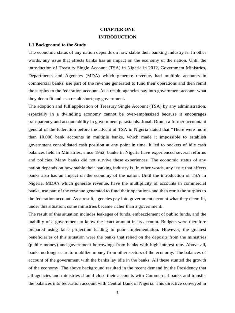 Treasury Single Account and Banks' Liquidity of Deposit Money Banks in ...
