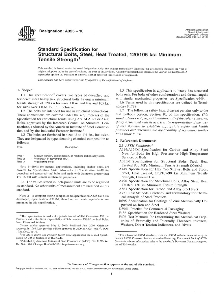 Astm A 325 - 2010 | PDF