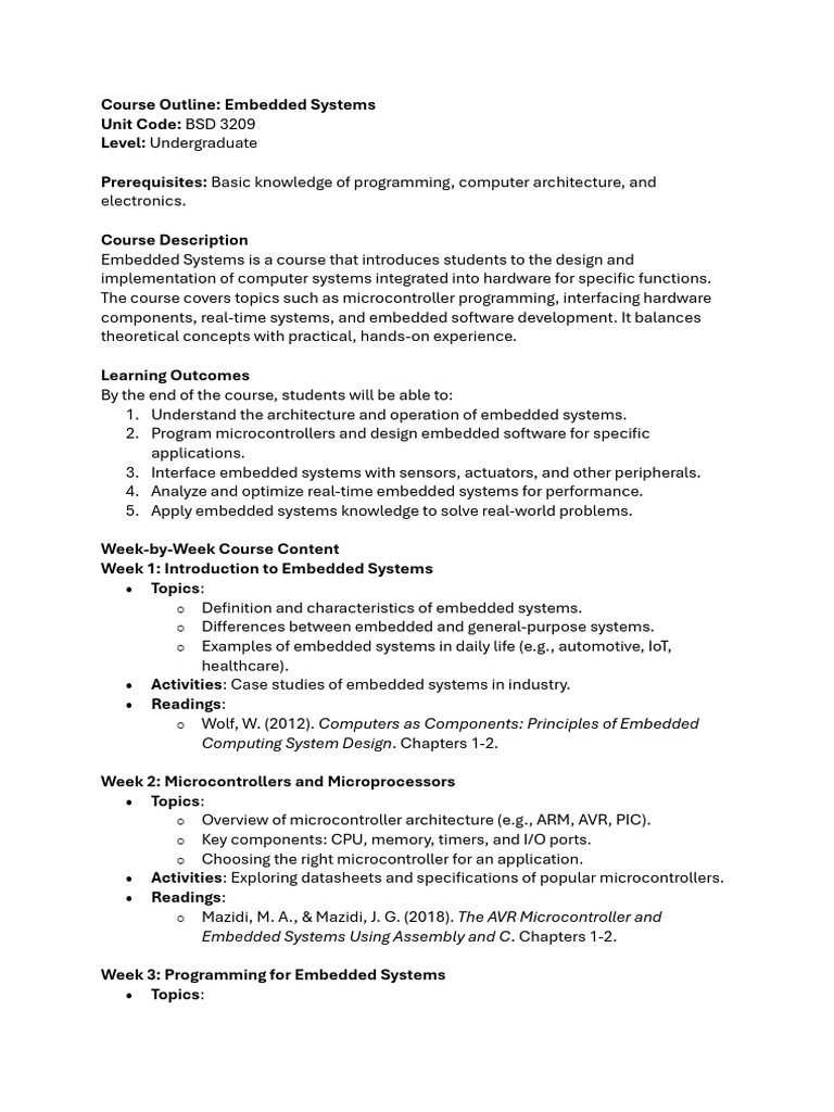 Embedded Systems Course Outline | PDF | Embedded System | Microcontroller