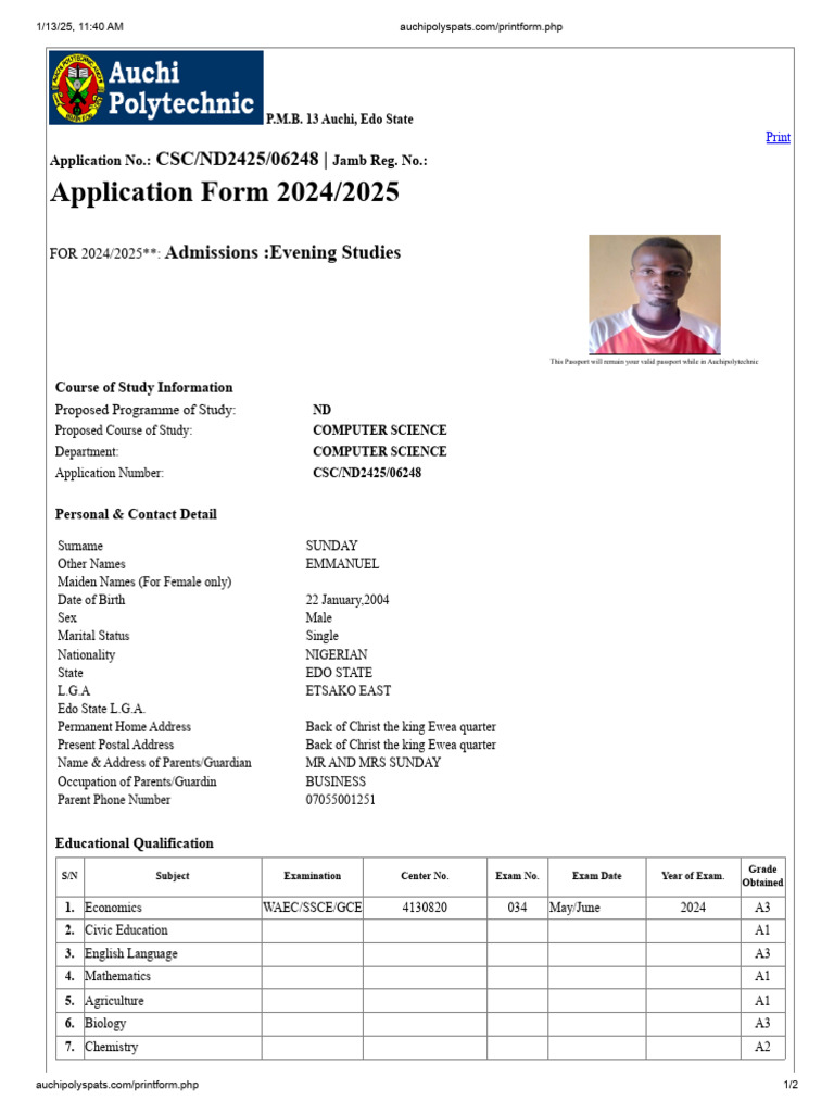printform (7) | PDF | Educational Stages | Qualifications