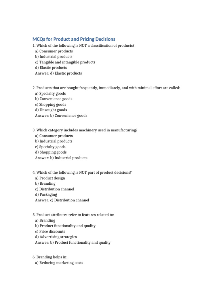 Product & Pricing MCQs Guide | PDF | Pricing | Brand