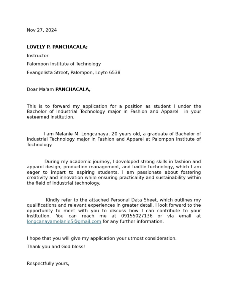 Application Letter - Melanie 2 | PDF