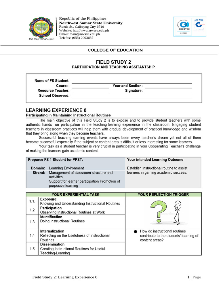 Editable Worksheet FS 2 Learning Experience 8 | PDF | Learning | Teachers