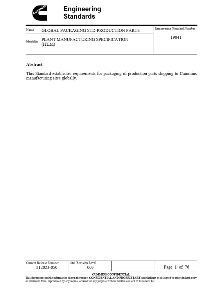 Global Packaging Standards for Parts | PDF | Supply Chain | Packaging ...