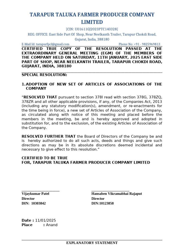 EGM Resolution_AOA Adoption (1) | PDF | Private Law | Government