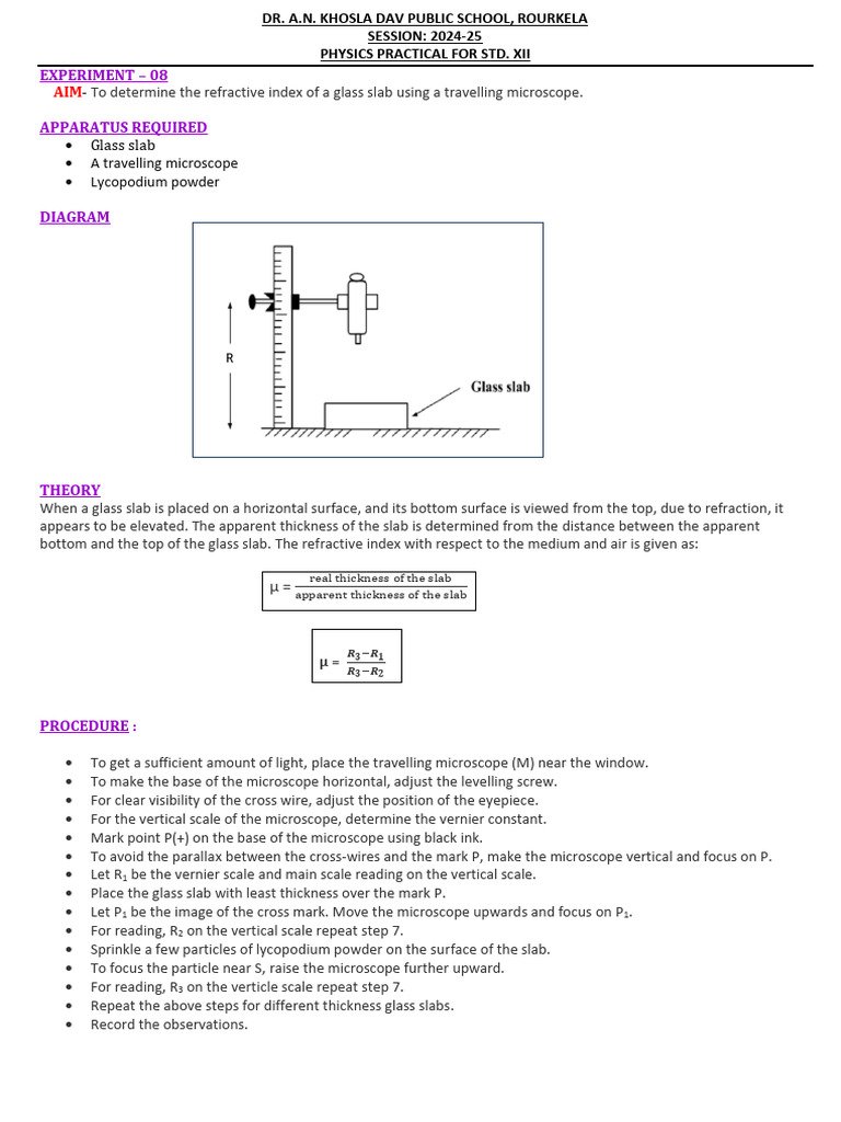 Physics Experiment 08 (Travelling Microscope) | PDF | Refraction | Atomic