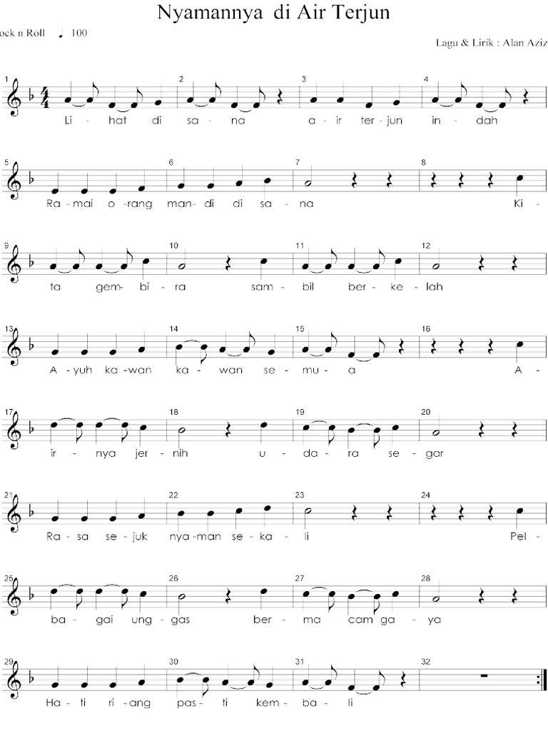 Skor Lagu Nyamannya Air Terjun | PDF