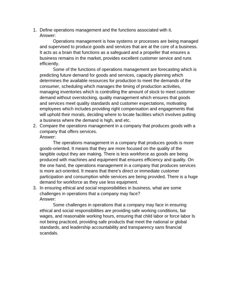 Operations Management Overview and Challenges | PDF