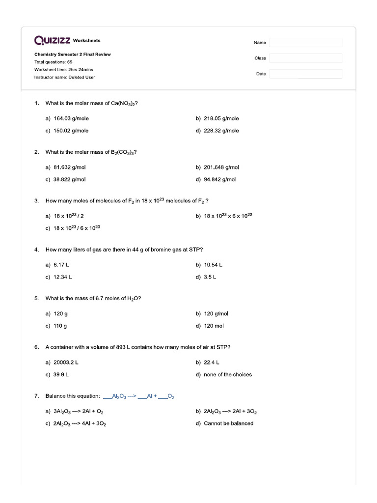 Quizzes Chem 2nd Final 2 | PDF